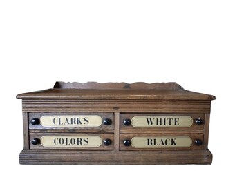 Oak Thread Chest Antique 4 Drawer Clarks Miles End ONT Spool Cotton ...