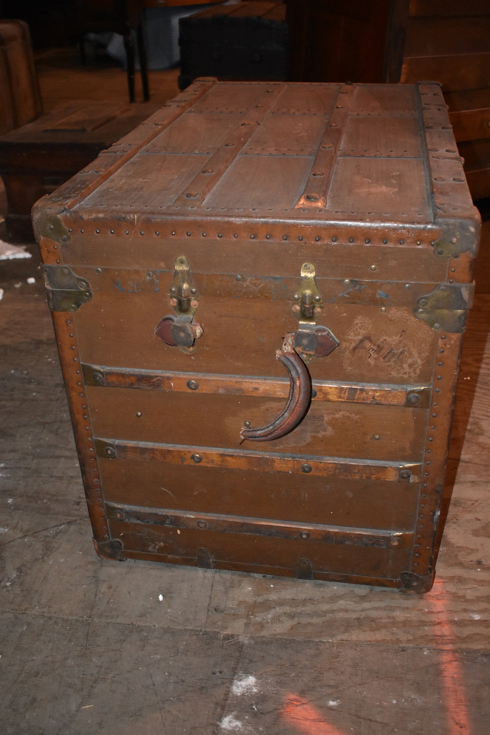 Antique Flat Top Wood Slat Brown Trunk Primitive Railroad - Etsy