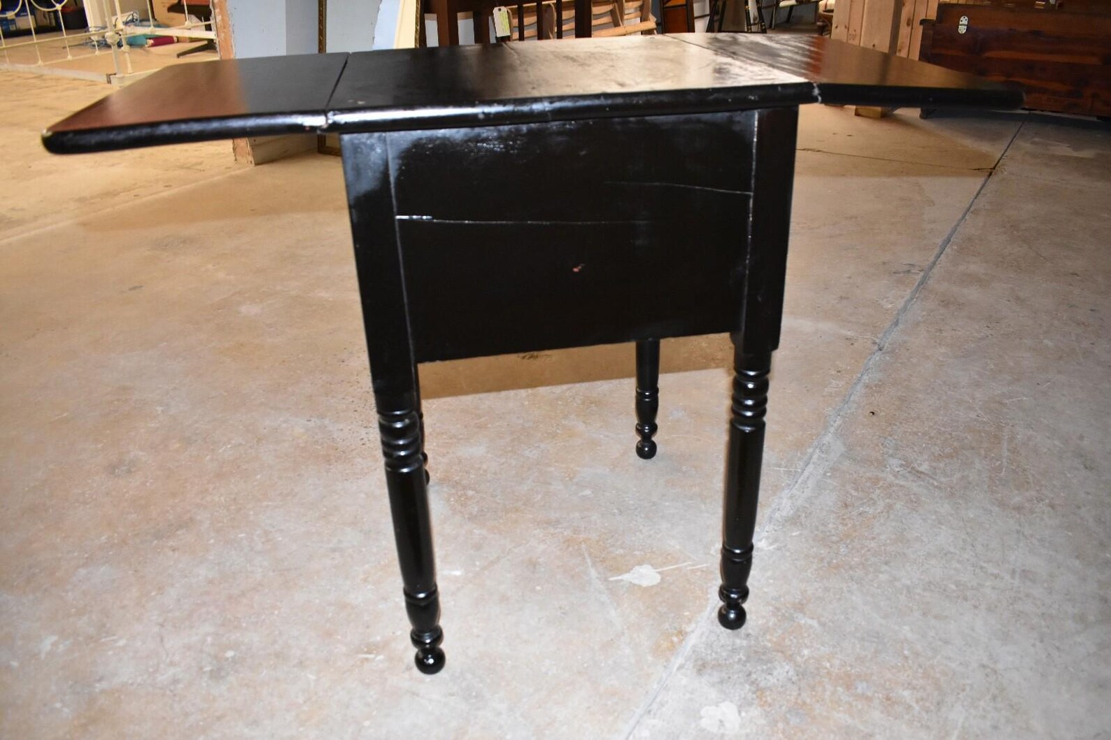 Antique Empire Style Drop Sides Table With Turned Legs Dark Ebonized ...