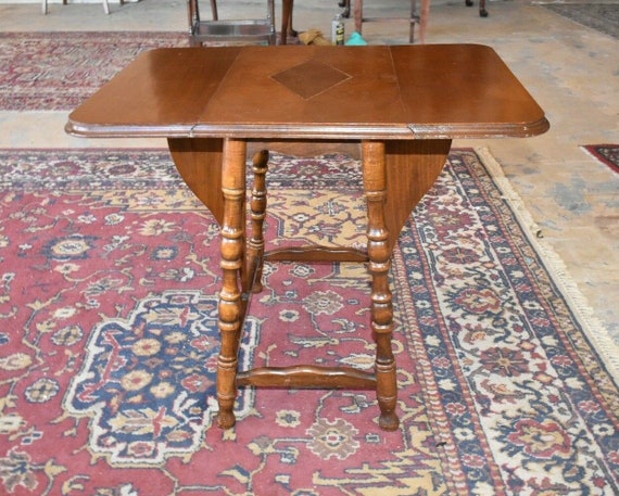 Antique Walnut Drop Leaf Drop Sides Inlaid Accent Side Table | Etsy