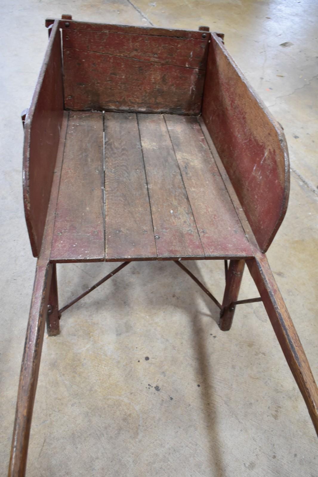 Antique Wooden Wheelbarrow W/ Red Paint, Original Hardware, Folk Art ...
