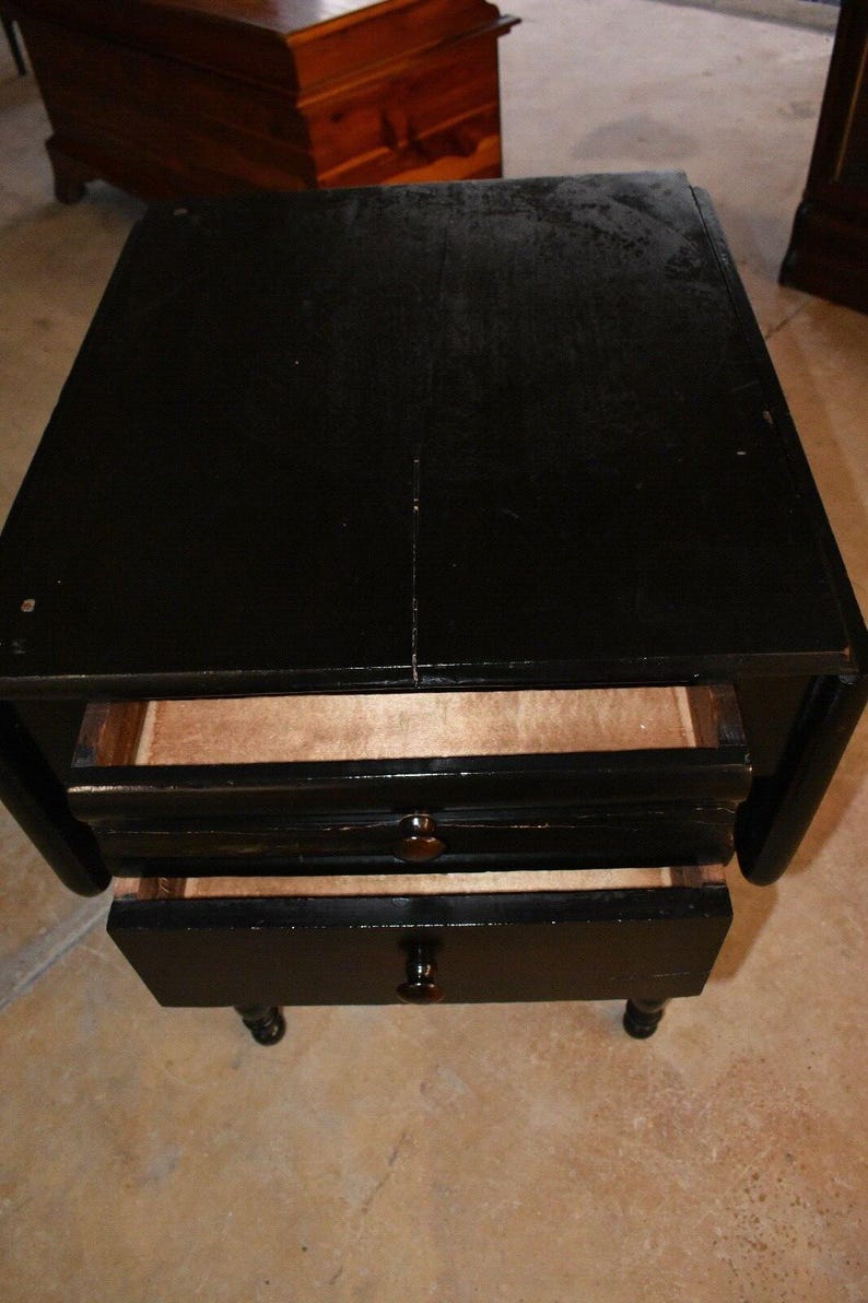 Antique Empire Style Drop Sides Table With Turned Legs Dark Ebonized ...