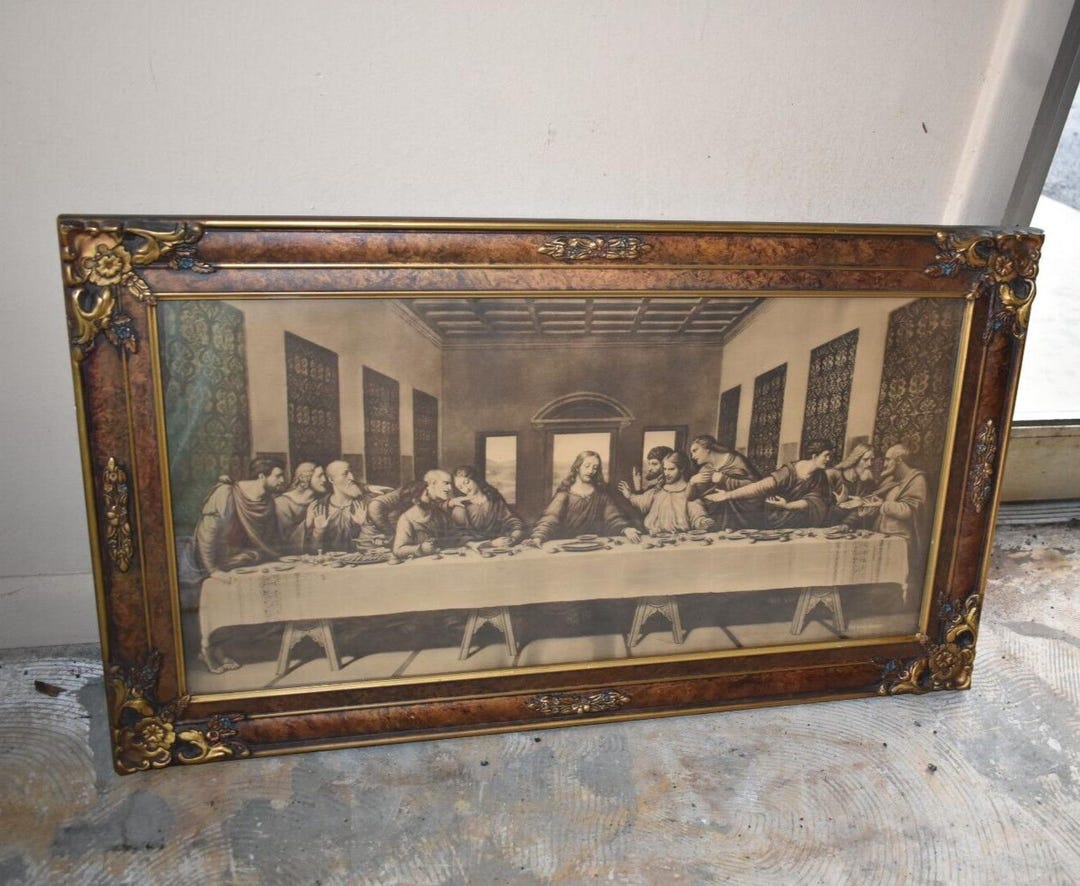 Vintage Black & White Last Supper Print in Art Deco Frame, Lithograph ...