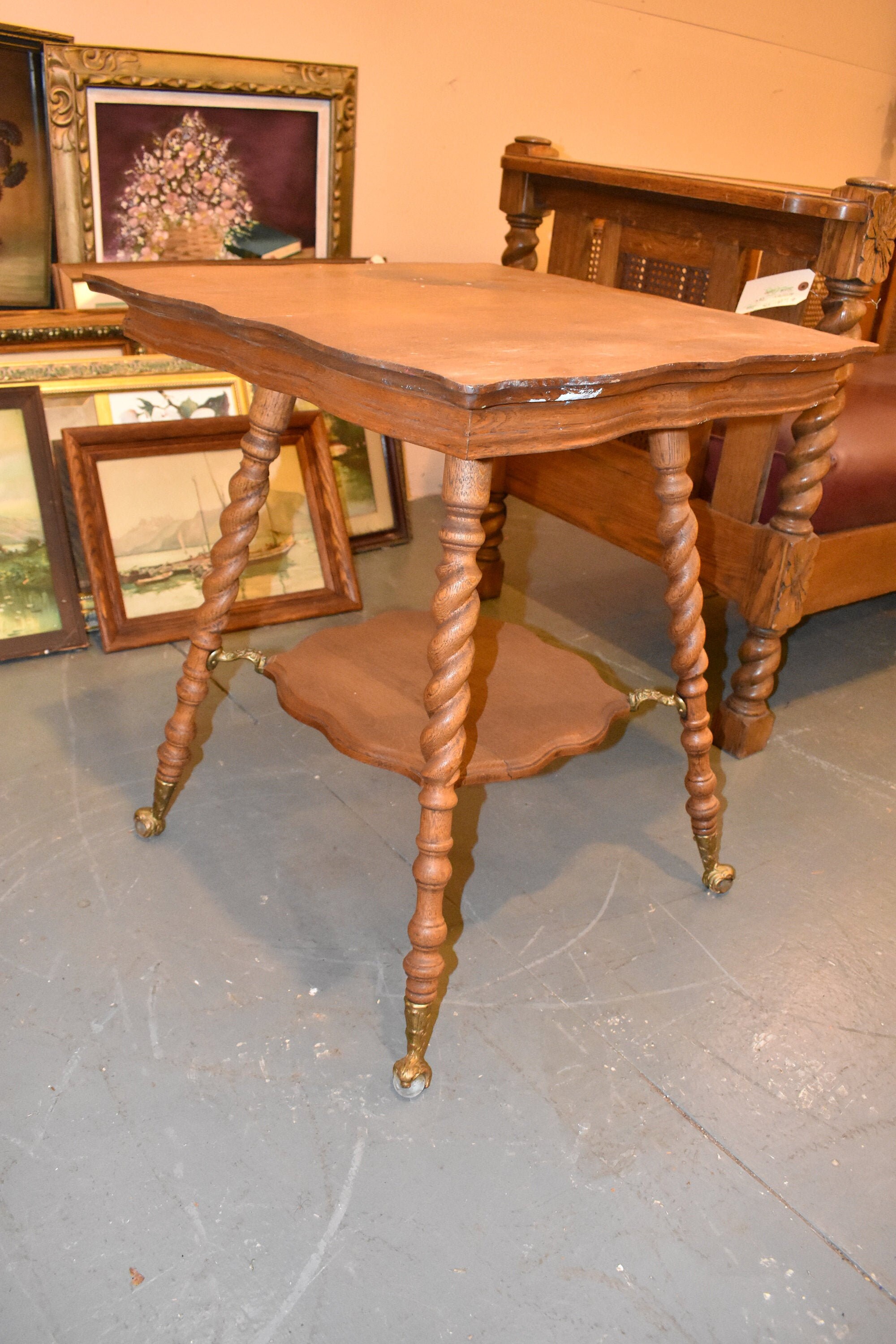 Antique Golden Oak Table With Rope Twist Legs and Glass Ball & - Etsy