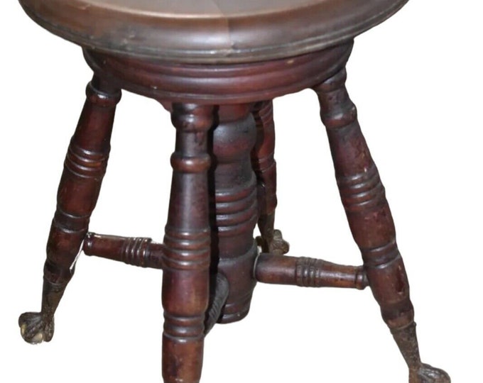 Victorian Antique Oak Piano Organ Stool, Glass Ball and Claw Feet A ...