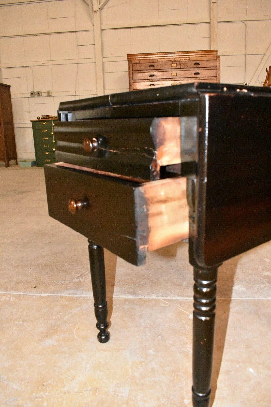 Antique Empire Style Drop Sides Table With Turned Legs Dark Ebonized ...
