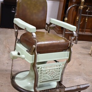 Vintage Koken Barber Chair Green Porcelain & Brown Leather - Etsy