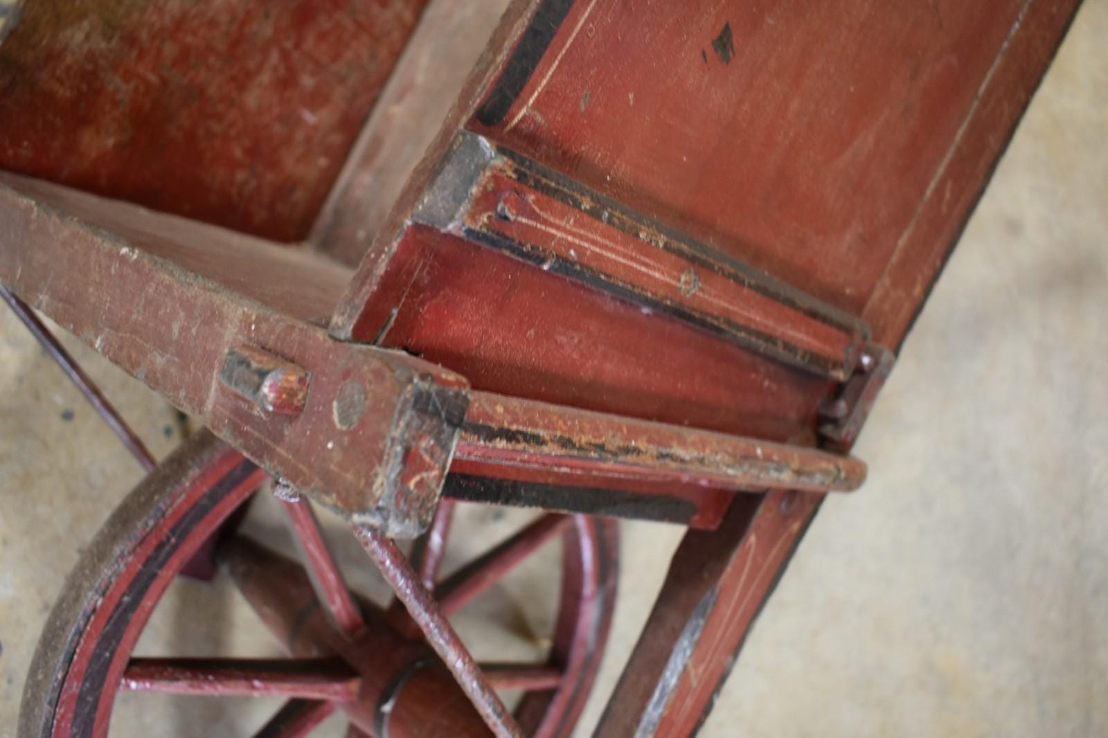 Antique Wooden Wheelbarrow W/ Red Paint, Original Hardware, Folk Art ...