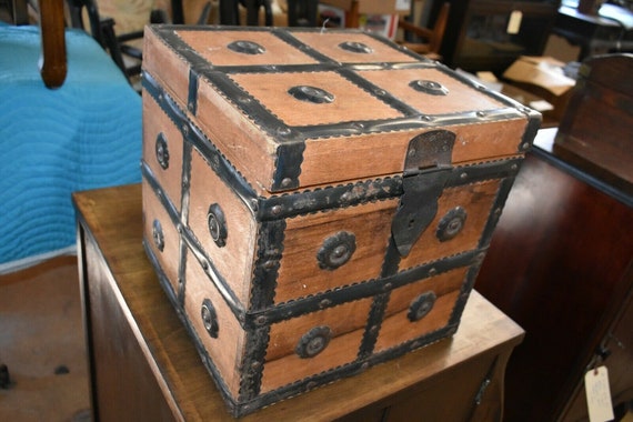 Vintage Square Wood Storage Box or Small Chest With Metal | Etsy