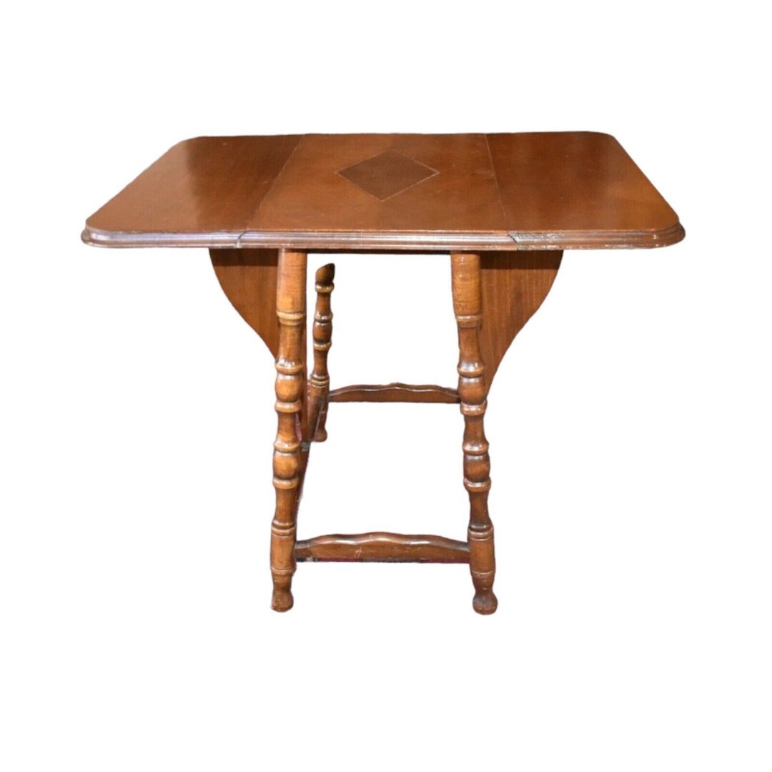 Antique Walnut Drop Leaf, Drop Sides Inlaid Accent Side Table - Etsy