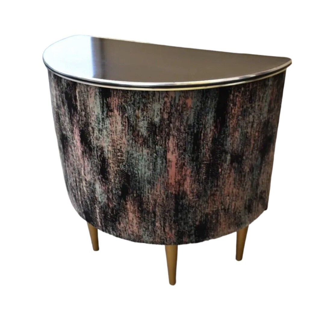 Mid-century Demilune Side Table, Upholstered - Etsy