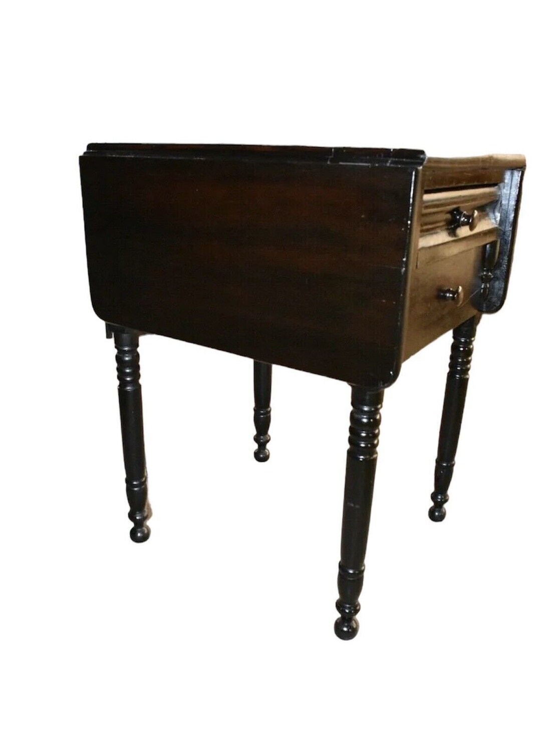 Antique Empire Style Drop Sides Table With Turned Legs Dark Ebonized ...