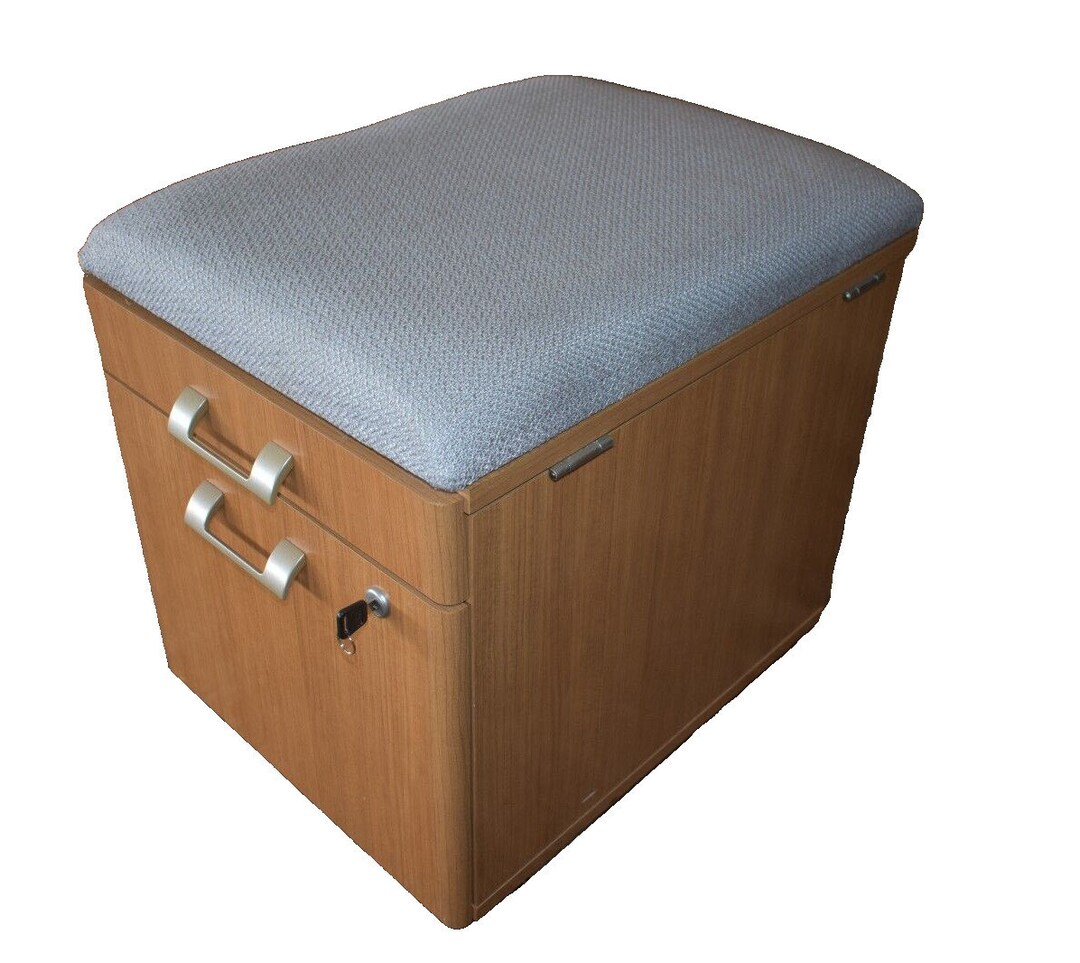 Vintage Office File Cabinet, Rolling Upholstered Bench - Etsy