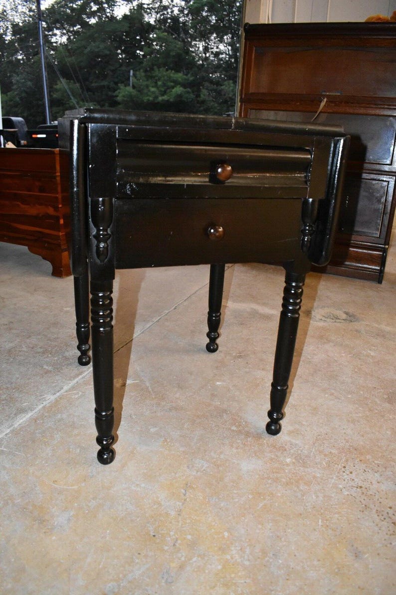 Antique Empire Style Drop Sides Table With Turned Legs Dark Ebonized ...