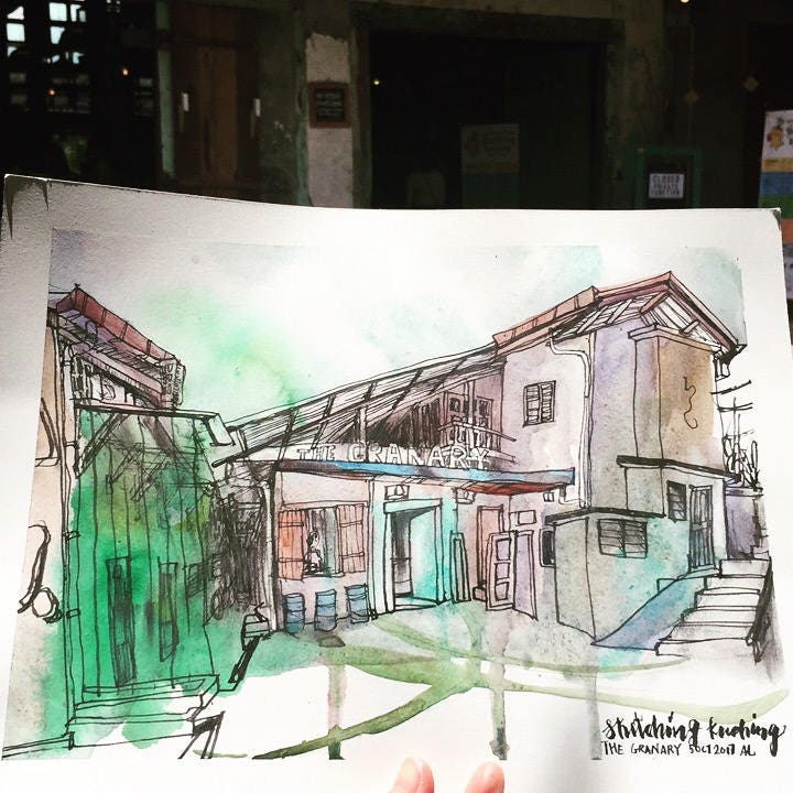 The Granary. Kuching. Southeast Asian Art. Urban Sketch. Malaysian ...