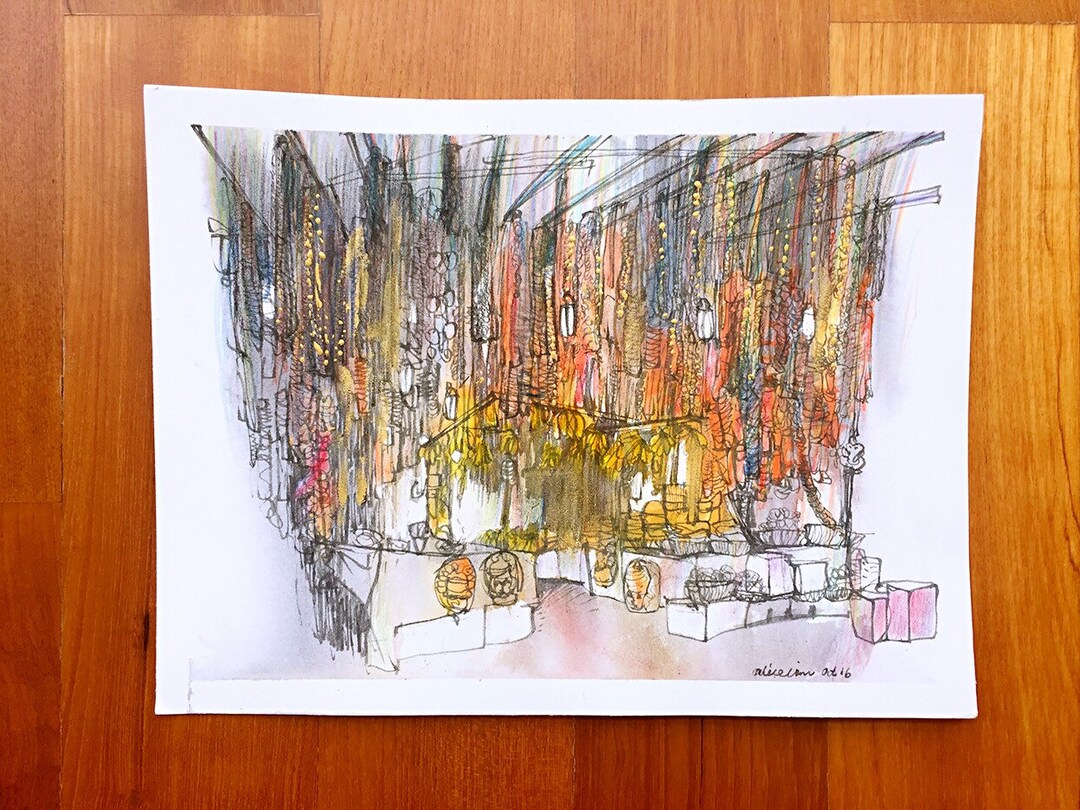 Little India Bazaar. Deepavali. Urban Sketch. Singapore Watercolour ...