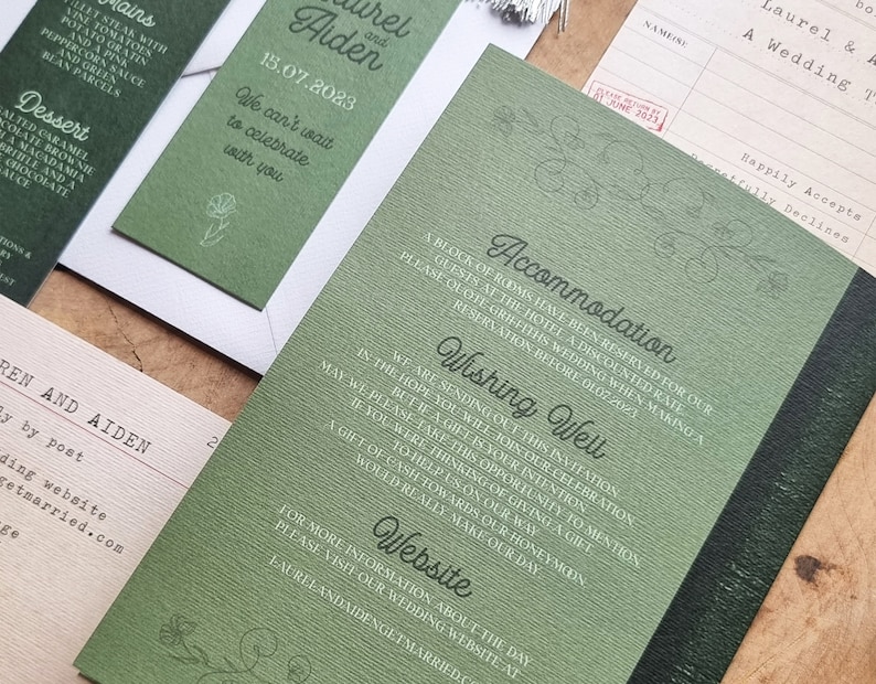 Botanical Book Wedding Invitation Set Sage Green Vintage - Etsy