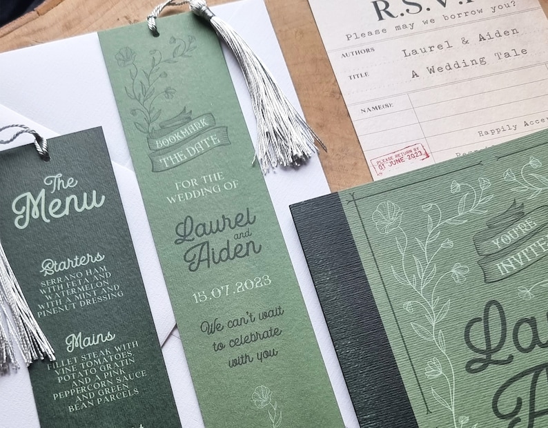 Botanical Book Wedding Invitation Set Sage Green Vintage - Etsy