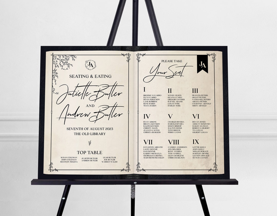 Library Book Seating Plan | Black | Literary | Love Story | Moody ...