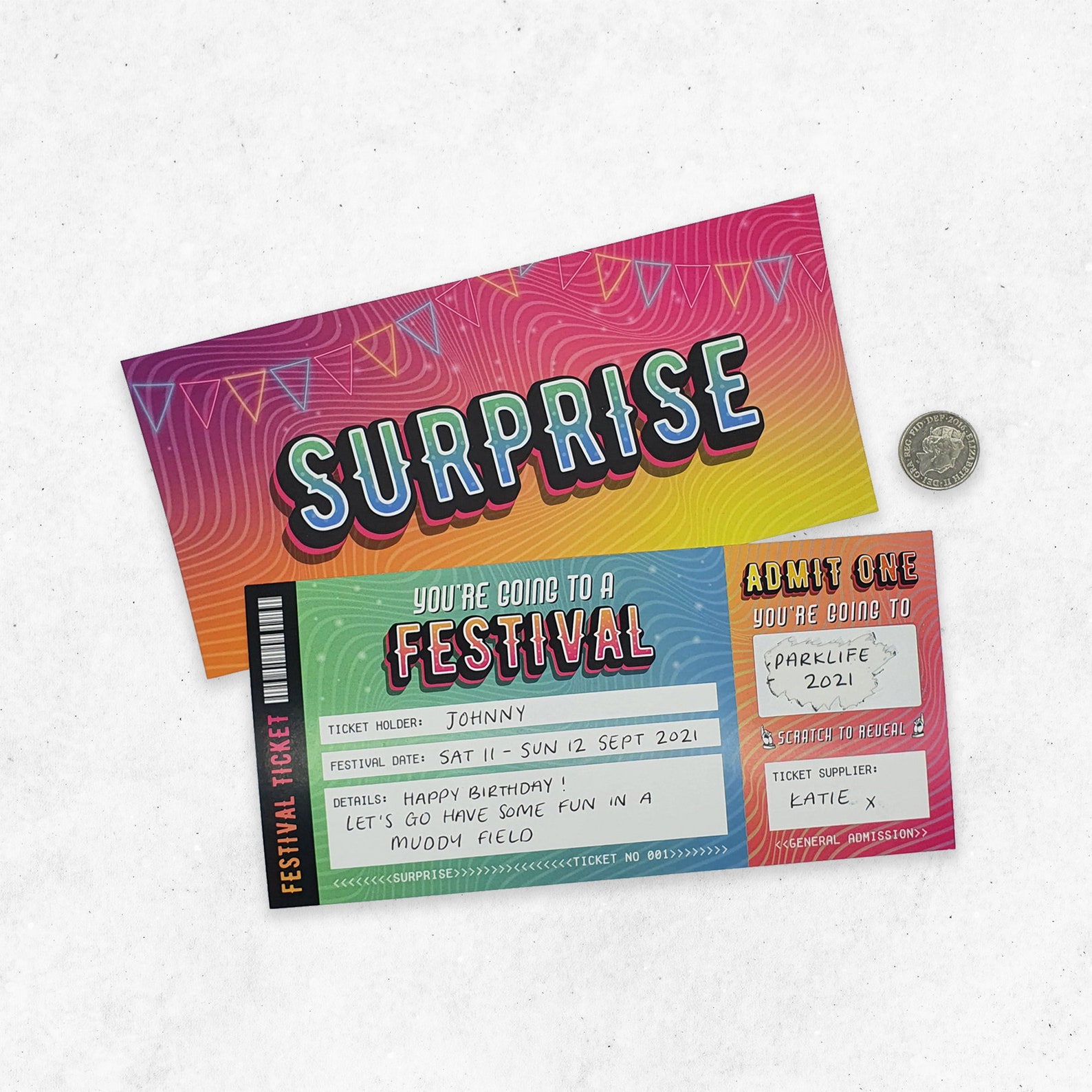 Scratch Reveal Festival Ticket DIY Surprise Gift Card - Etsy UK