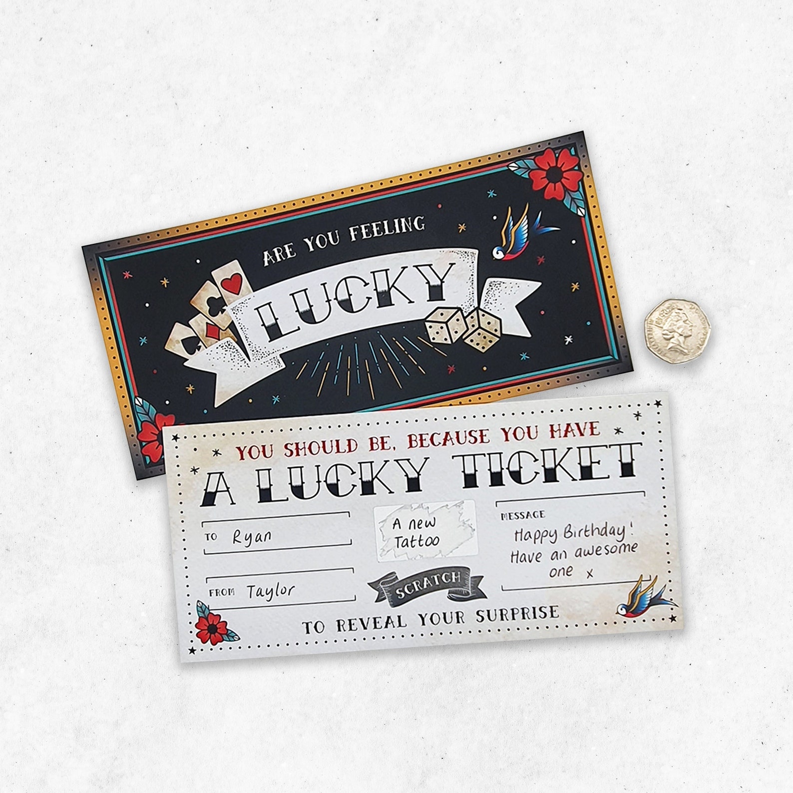 Scratch Reveal Lucky Ticket - DIY Surprise Gift Card - Tattoo Gift - Etsy