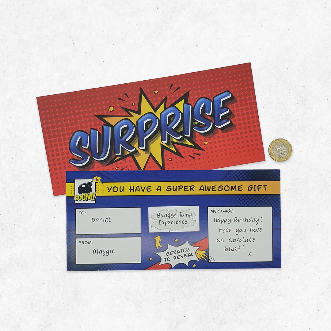 Scratch Reveal Comic Style Ticket DIY Surprise Gift Card Surprise ...