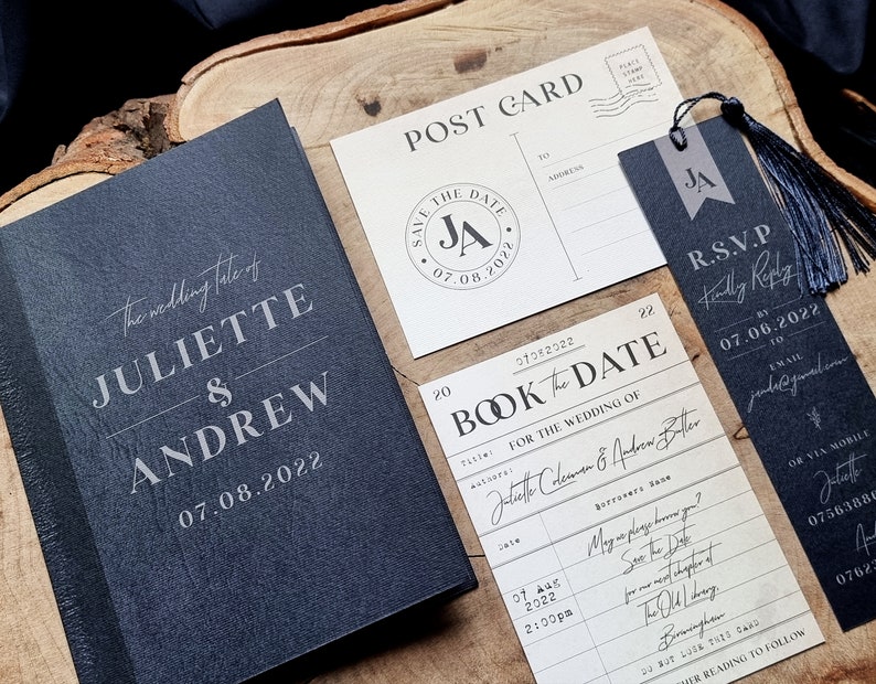 Midnight Library Book Wedding Invitation Set | Black | Literary | Love ...
