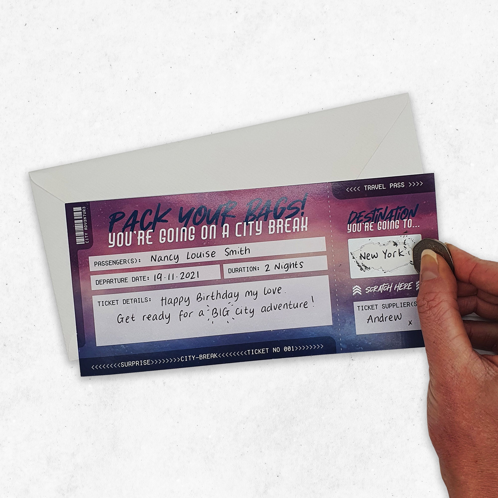 Scratch Reveal City Break Ticket DIY Surprise Gift Card - Etsy