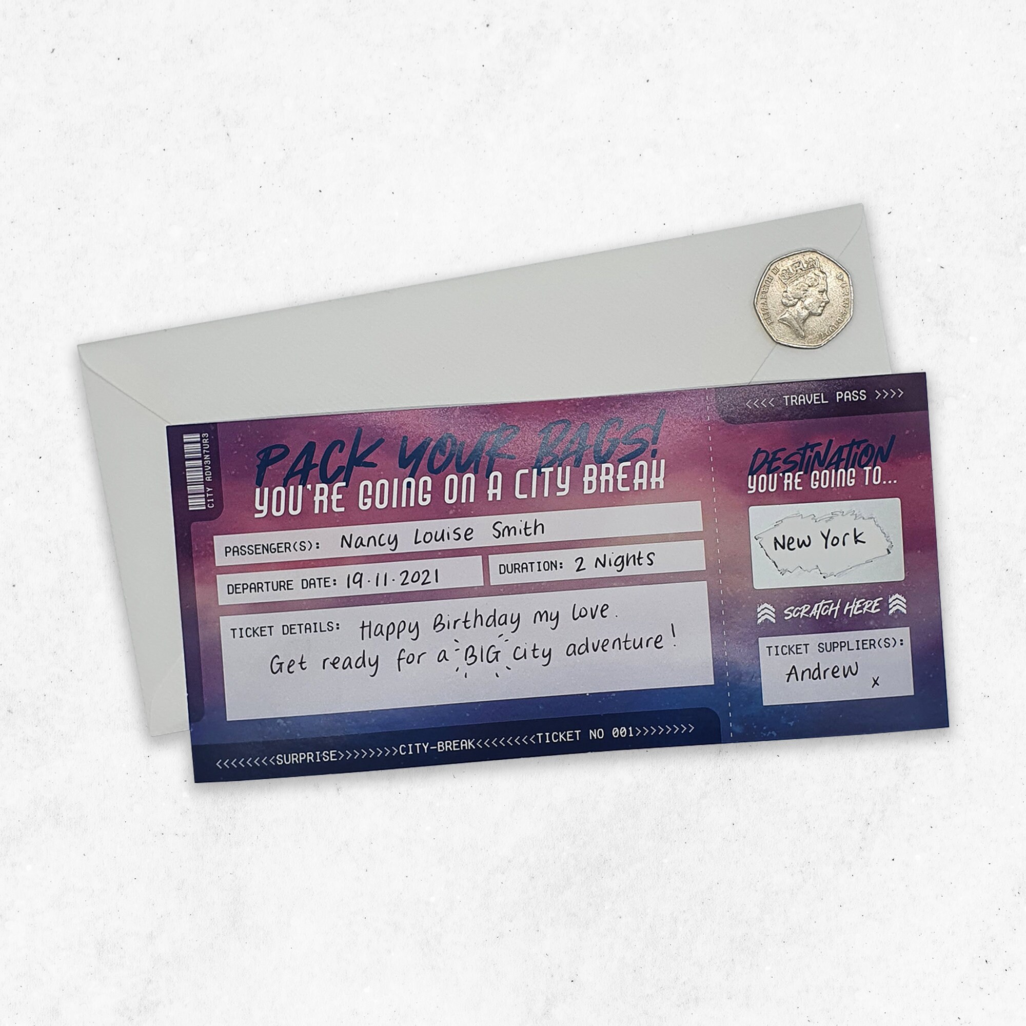 Scratch Reveal City Break Ticket DIY Surprise Gift Card - Etsy