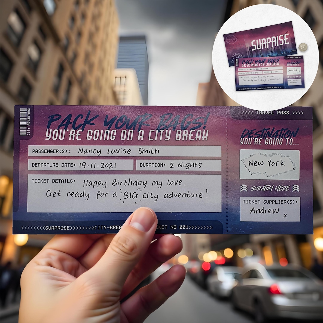 Scratch Reveal City Break Ticket - DIY Surprise Gift Card - Surprise ...