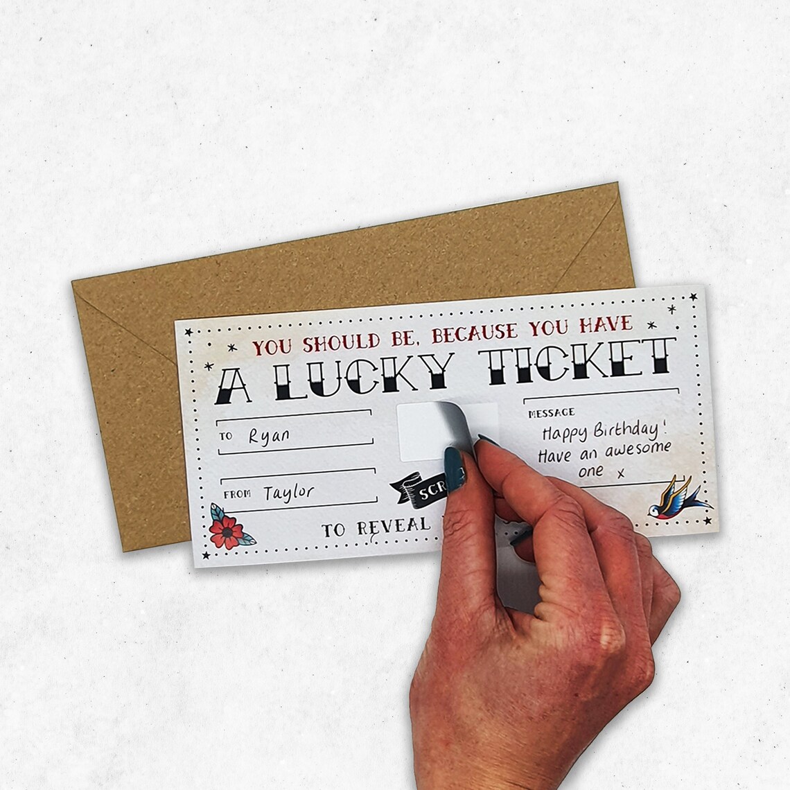 Scratch Reveal Lucky Ticket DIY Surprise Gift Card Tattoo - Etsy
