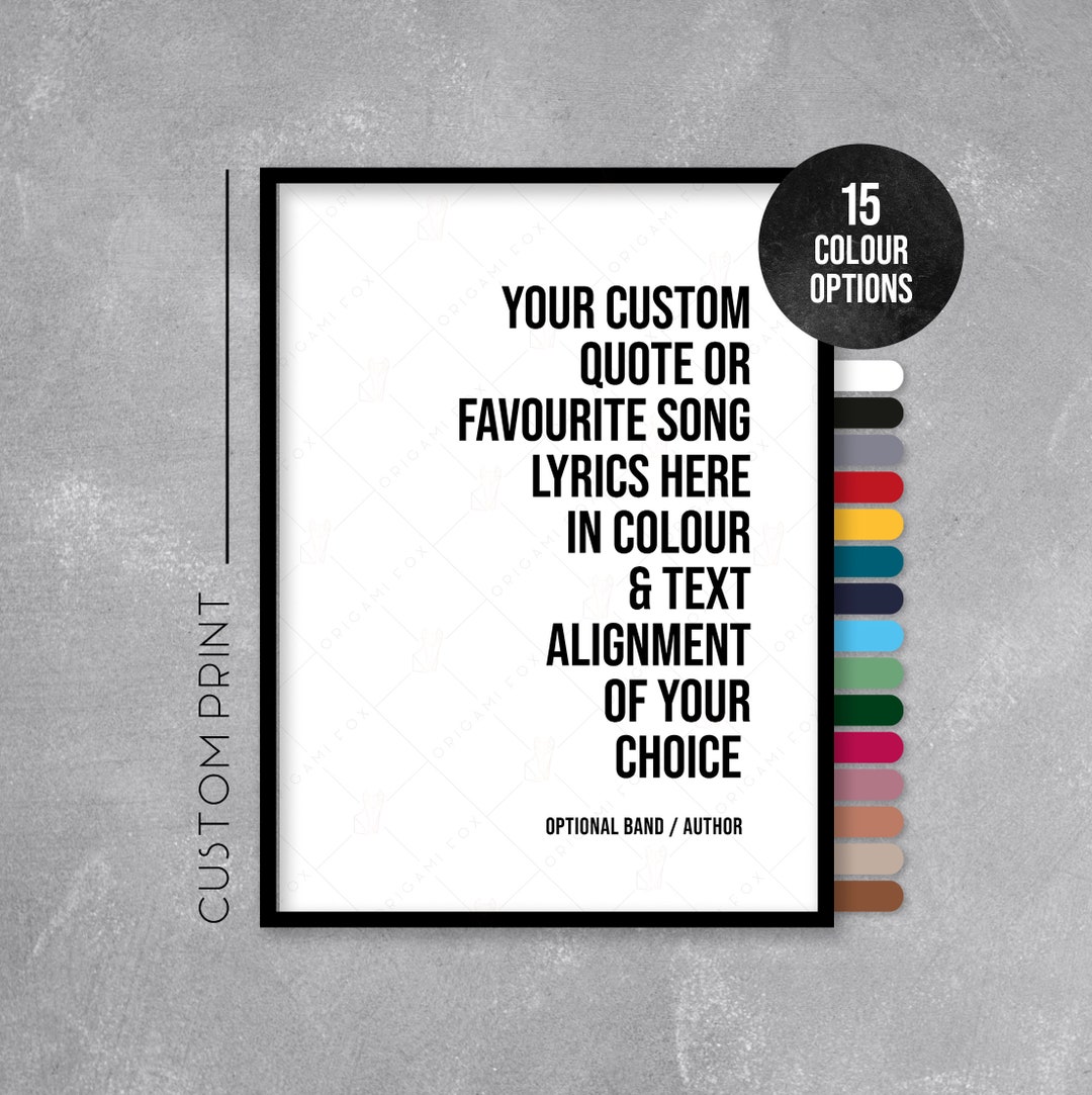 Custom Quote / Lyrics Print - Add Your Favourite Words - Minimalist ...