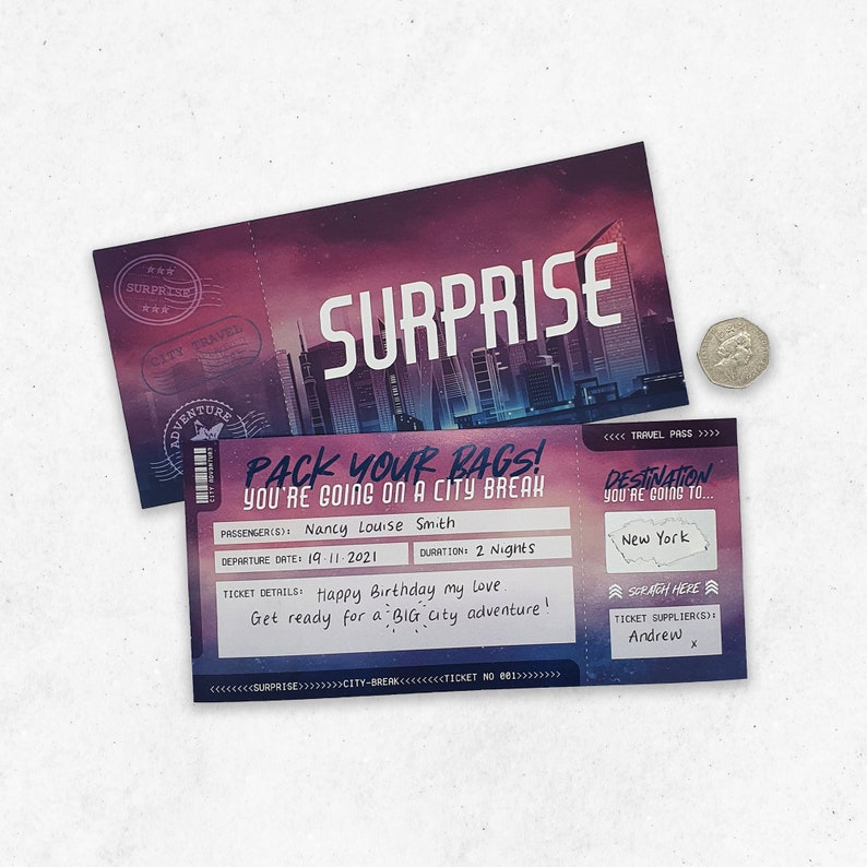 Scratch Reveal City Break Ticket - DIY Surprise Gift Card - Surprise ...