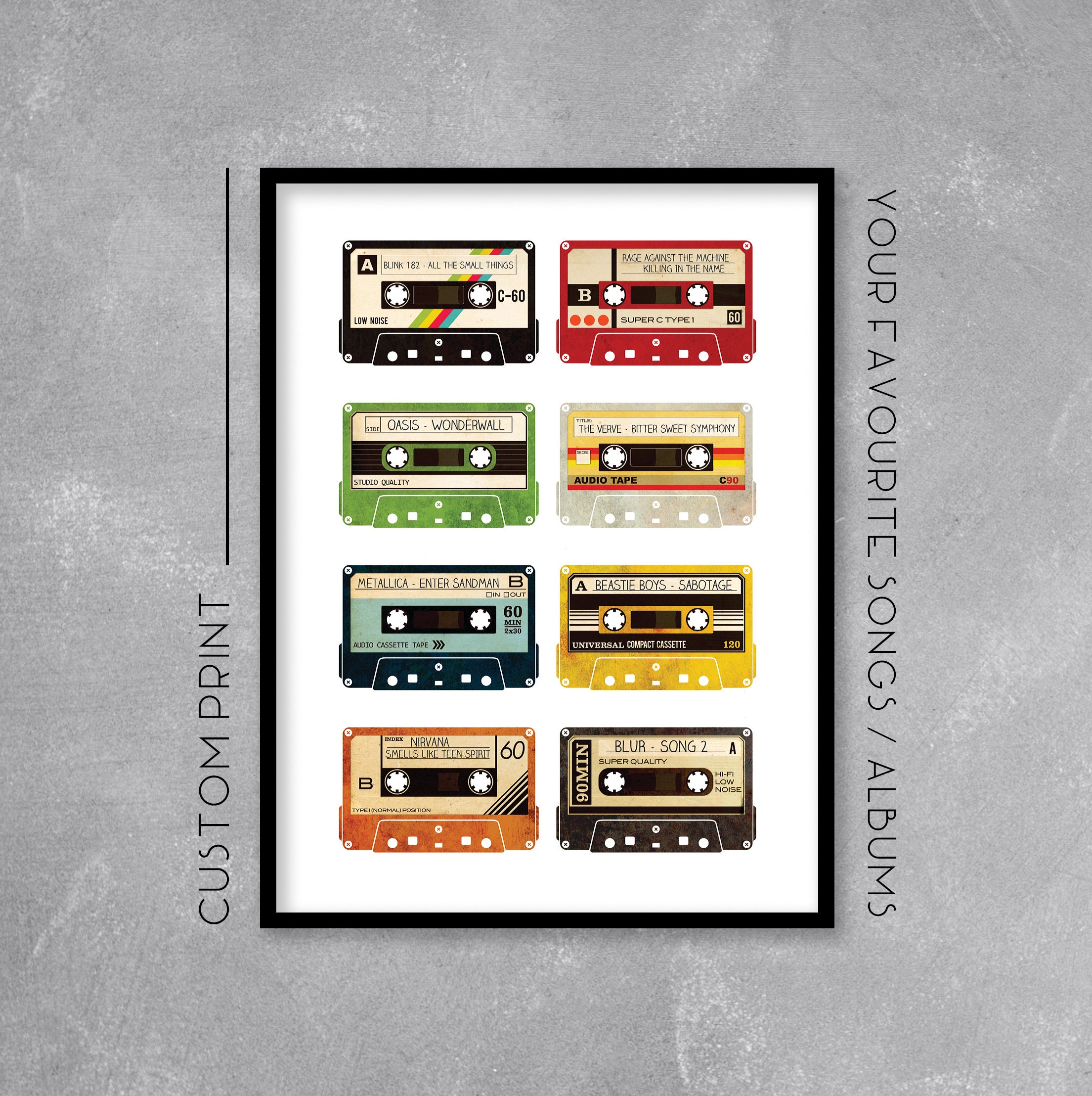 Personalised Cassette Print / Poster Add your favourite | Etsy
