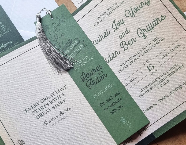 Botanical Book Wedding Invitation Set Sage Green Vintage - Etsy