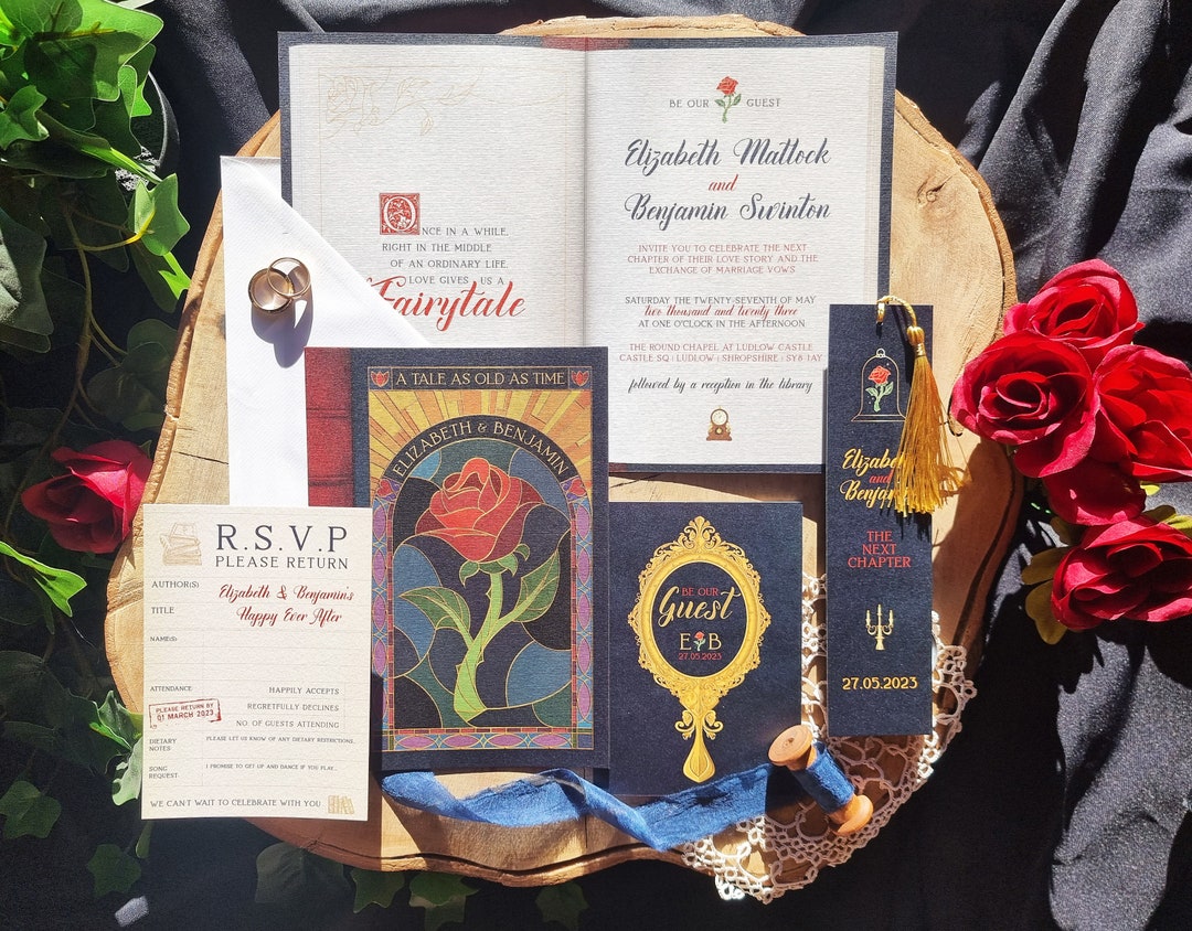 Be Our Guest Fairytale Book Wedding Invitation Set | Literary | Library ...