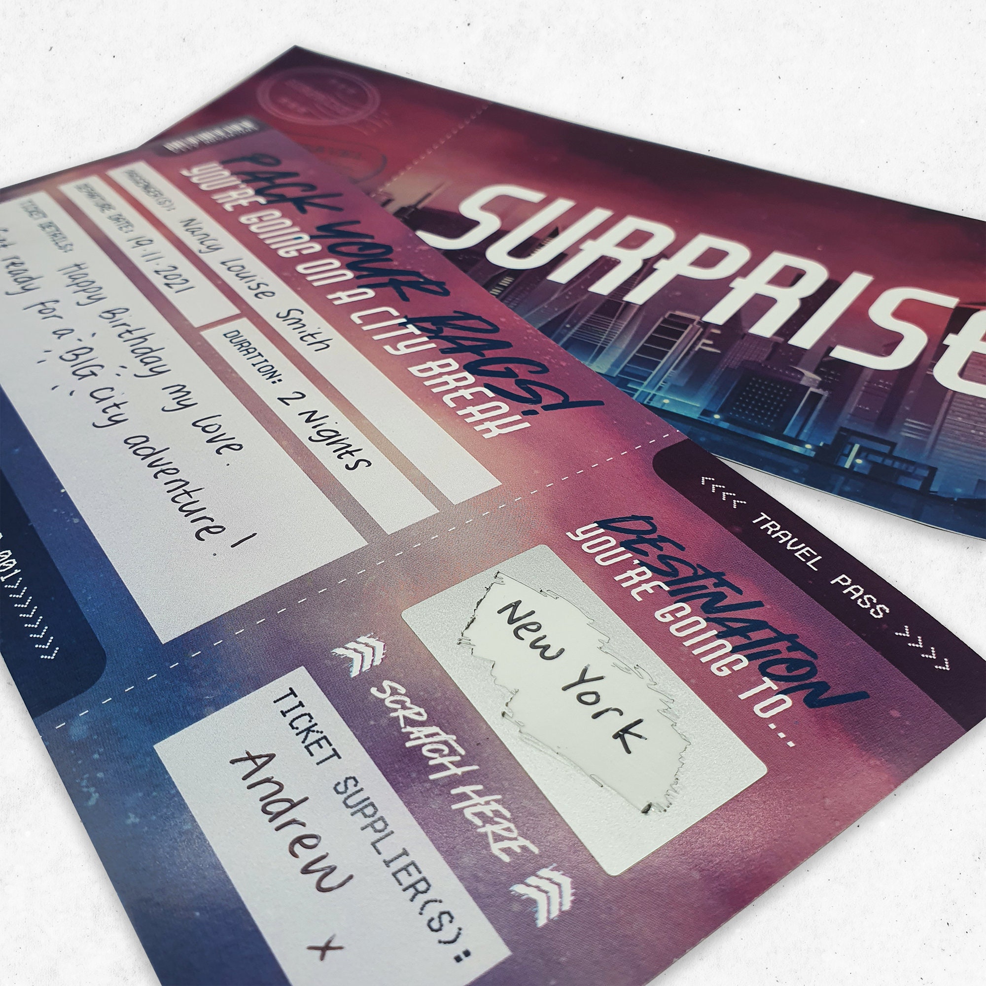 Scratch Reveal City Break Ticket DIY Surprise Gift Card - Etsy