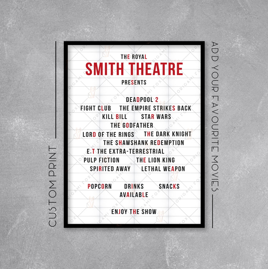 Personalised Cinema Marquee Print / Poster - Add Your Favourite Movies ...