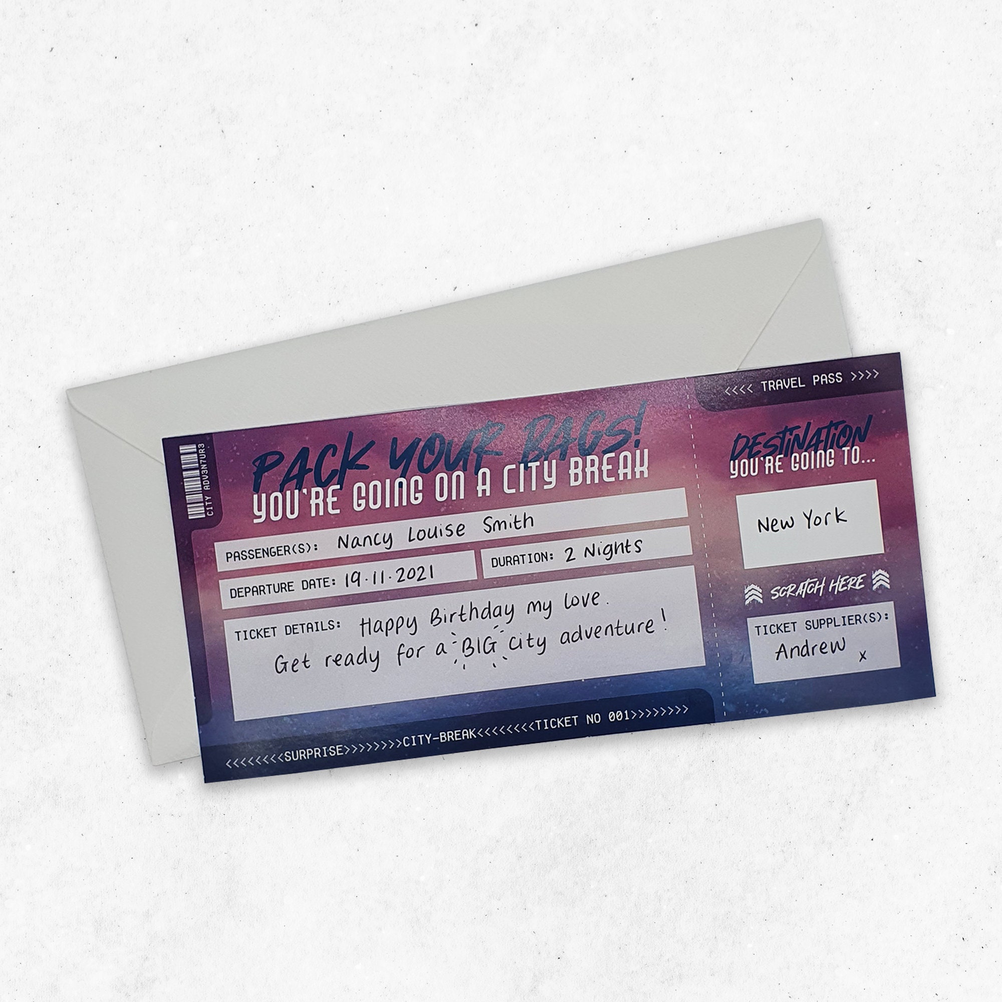 Scratch Reveal City Break Ticket DIY Surprise Gift Card | Etsy