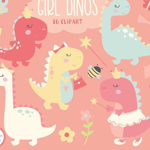 Dinosaur Clipart & Digital Paper Girl Dinosaurs Clipart Pink - Etsy