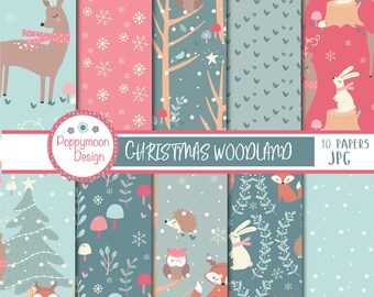 Winter forest printable digital paper pack commercial and | Etsy