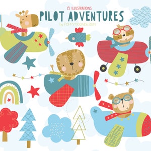 Pilot Adventures, Animals , Printable Digital Clipart Set - Etsy