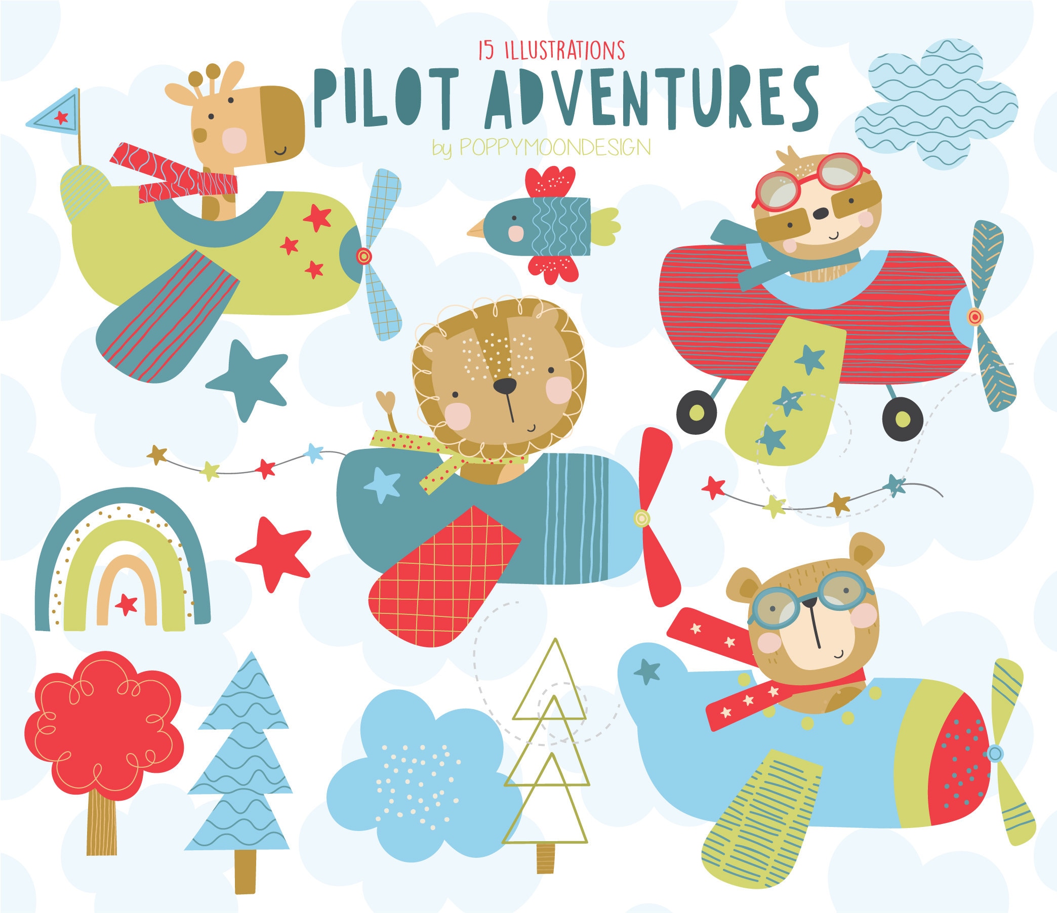 Pilot Adventures Animals Printable Digital Clipart Set - Etsy UK