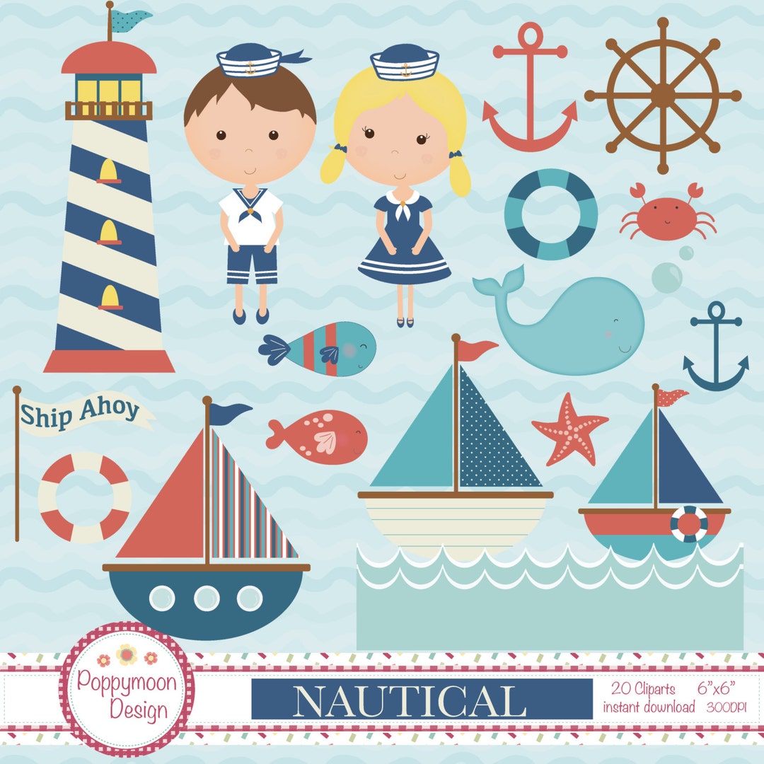 Nautical, Boy and Girl Sailors, Red and Blue, Digital Clipart - Etsy