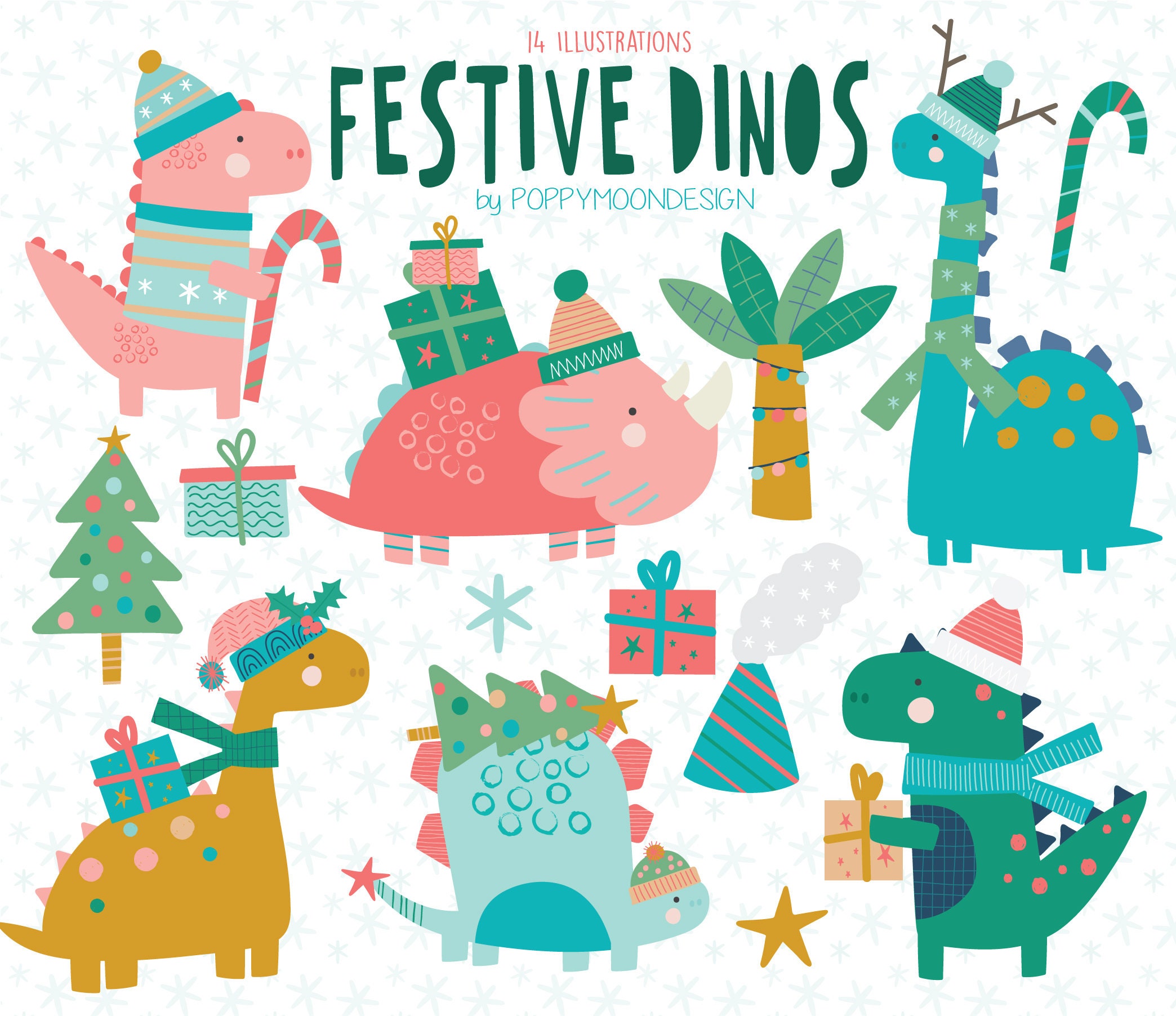 Festive Dinos Dinosaurs Christmas Printable Digital - Etsy UK