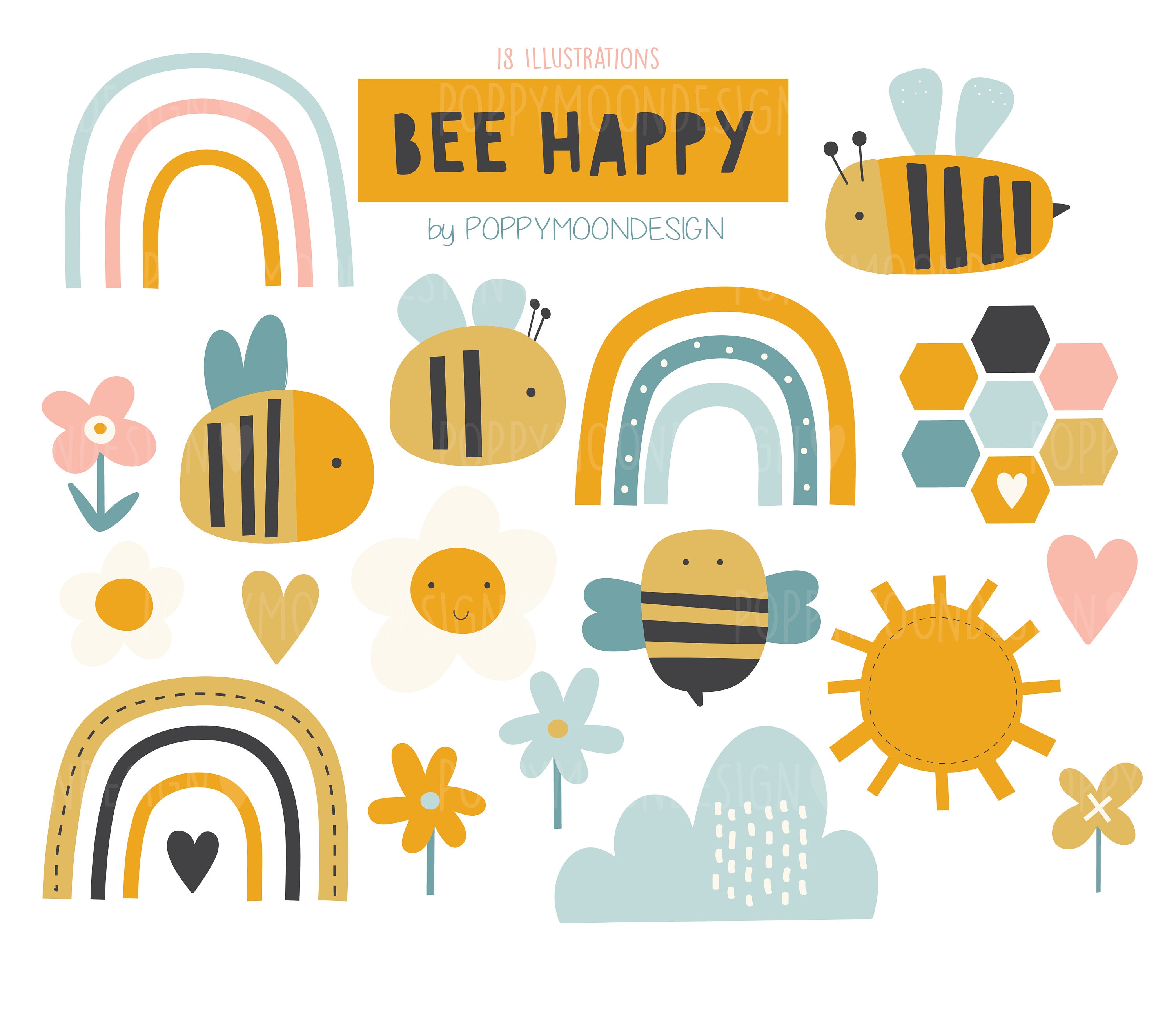 Bee Happy Bees Digital Printable Clipart - Etsy Canada