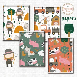 Farm, Farmer, Animals, Printable Digital Paper Pack - Etsy
