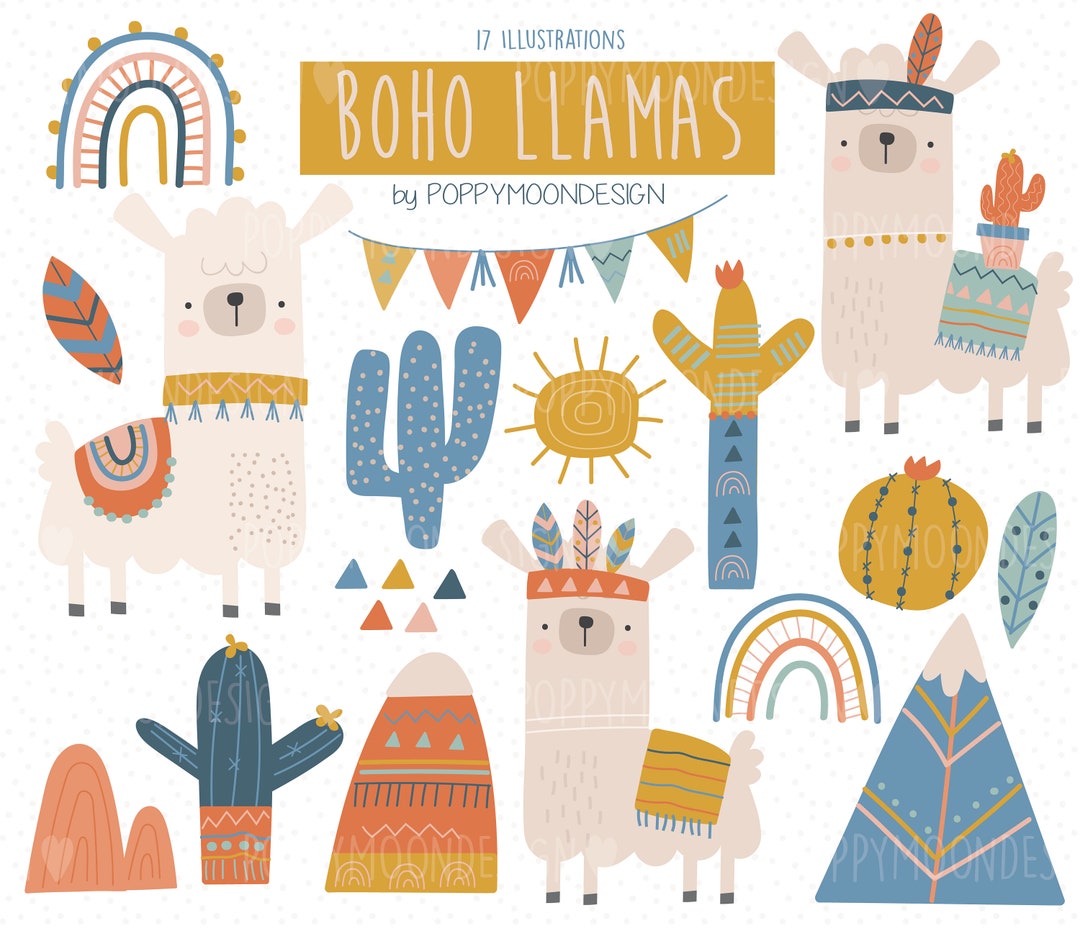 Boho Llamas, Bohemian, Digital Clip Art Set - Etsy