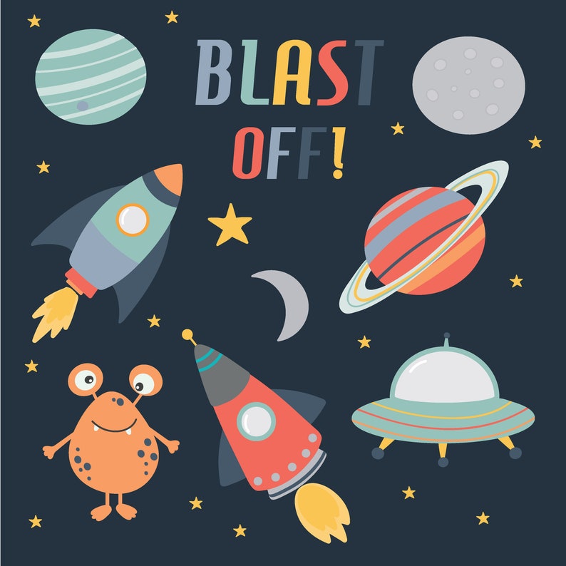 Blast Off, Outer Space, Boys, Digital Clipart Set - Etsy
