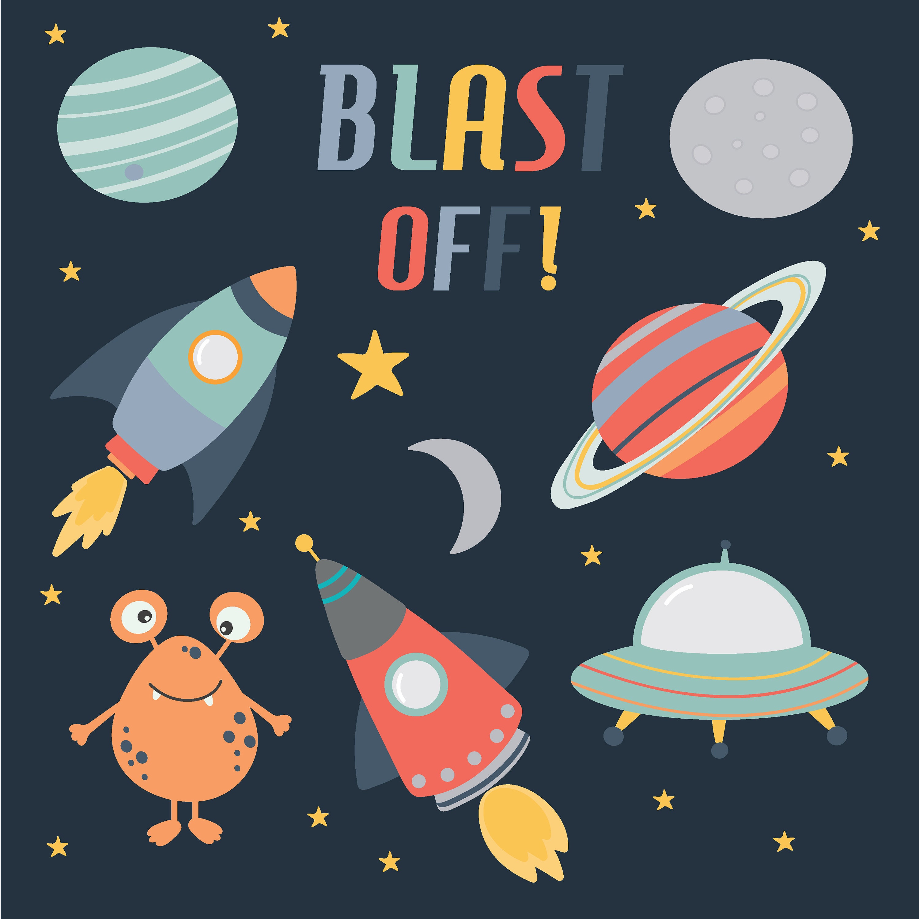 Blast Off, Outer Space, Boys, Digital Clipart Set - Etsy